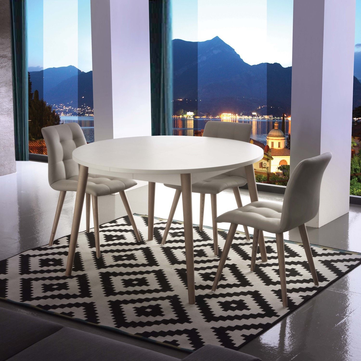 Tavolo rotondo allungabile in nobilitato bianco Aramis