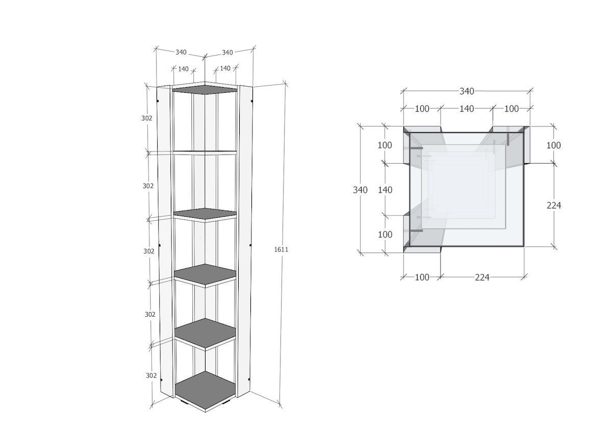 Libreria angolare moderna in legno bianco o naturale Korner