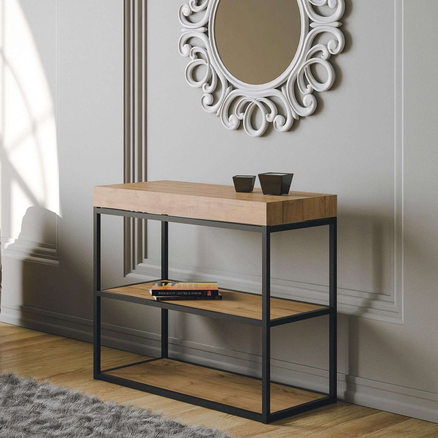 Consolle allungabile design in metallo e legno Eiken