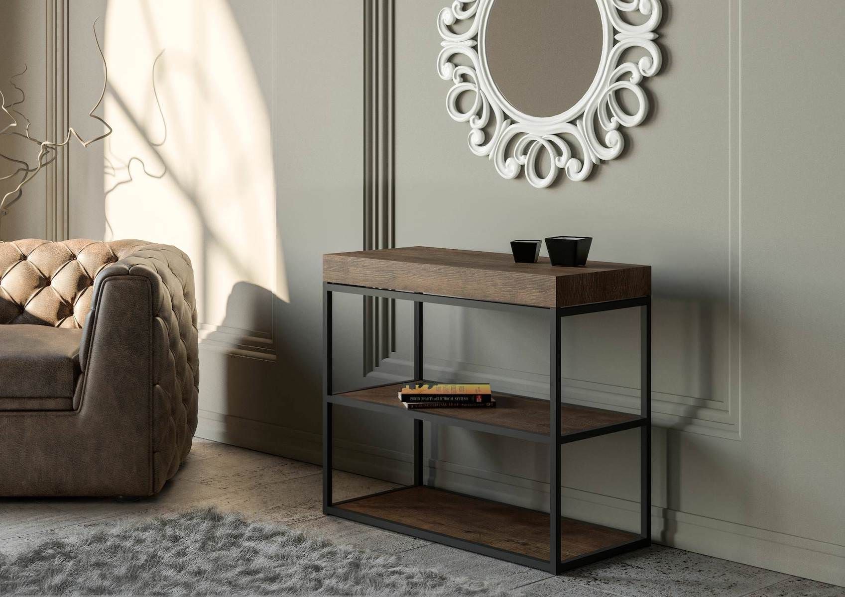 Consolle allungabile design in metallo e legno Plano